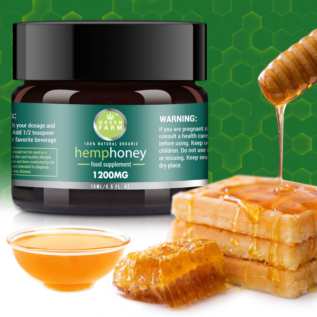Buy Green Farm Raw CBD honey, 1200mg high-strength CBD honey 10% 15ml ...
