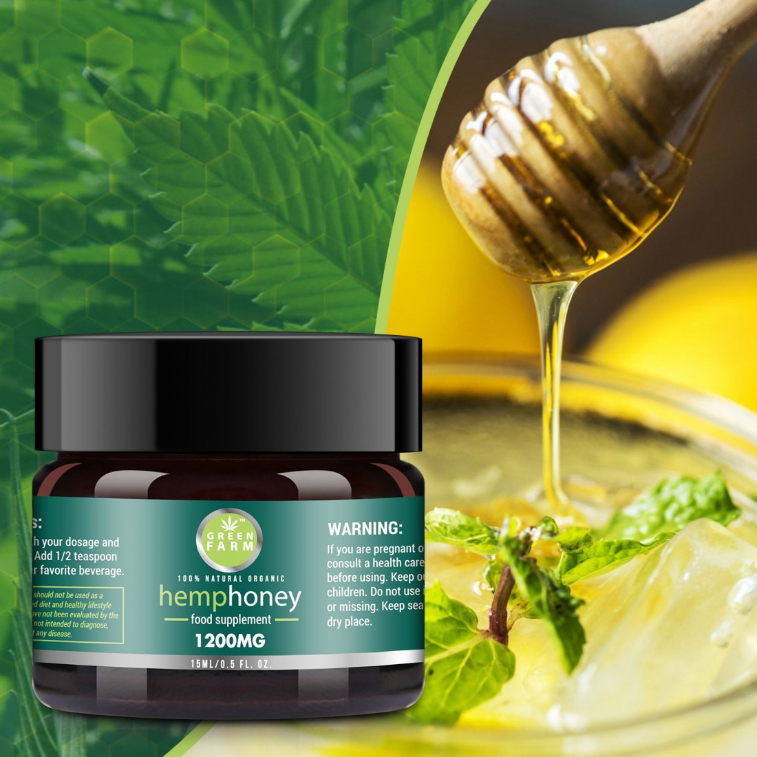 Buy Green Farm Raw CBD honey, 1200mg high-strength CBD honey 10% 15ml ...
